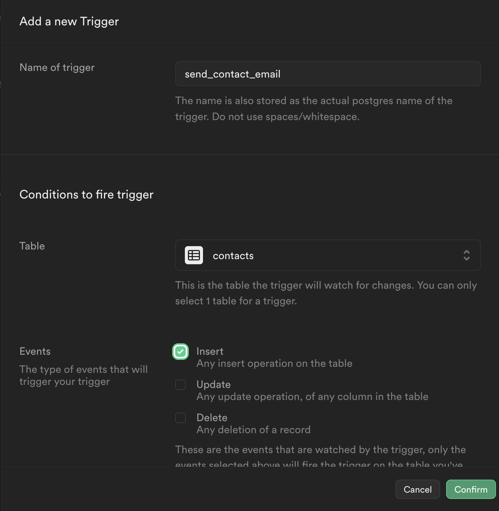 How to trigger email notifications on a contact form with Supabase | Note